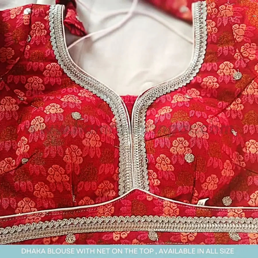Readymade Dhaka Blouse with Net on the Top (Red Colour) - Online Shopping in Nepal | Shringar ...